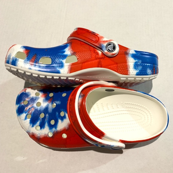 CROCS | Shoes | Crocs Classic Tiedye Clog Red Blue And White | Poshmark